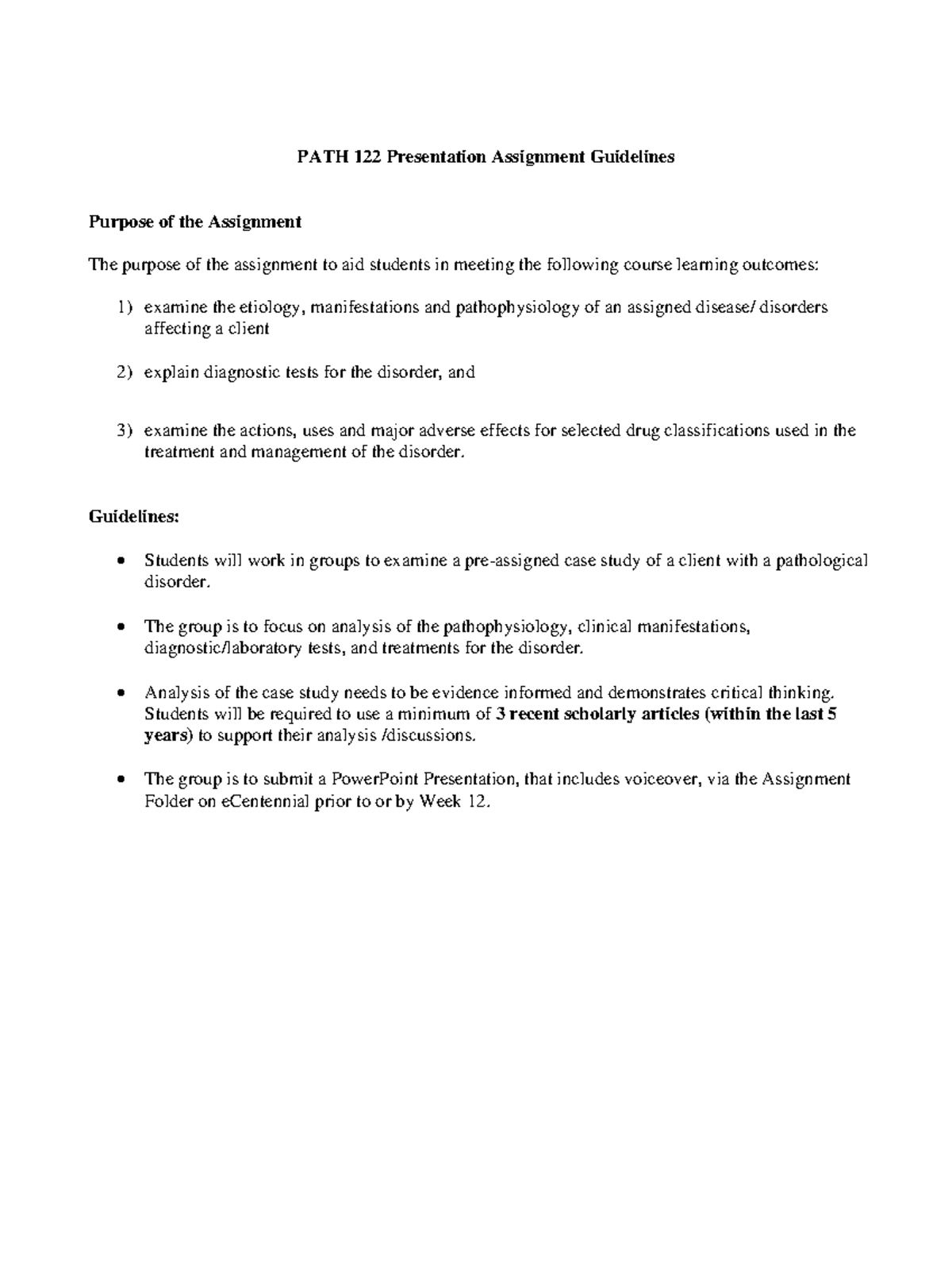 PATH 122 Presentation Assignment Guidelines - PATH 122 Presentation Assignment Guidelines ...