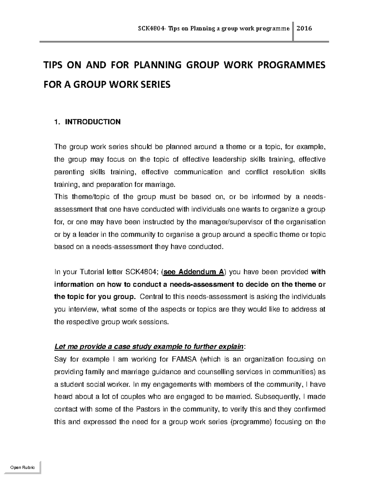 SCK4804-Tips on Planning a group work pr - TIPS ON AND FOR PLANNING ...