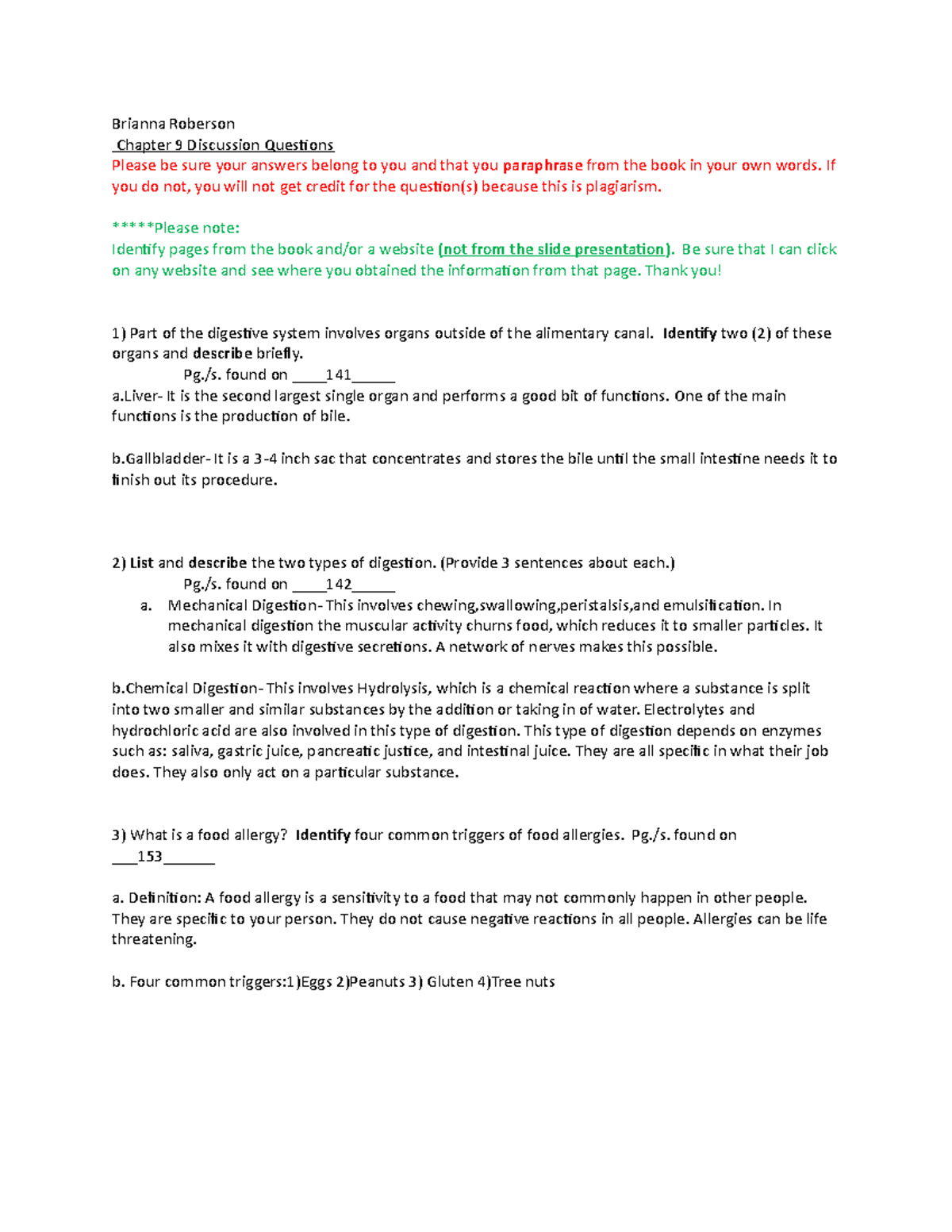 Roberson Chapter 9 Discussion Questions - Brianna Roberson Chapter 9 ...