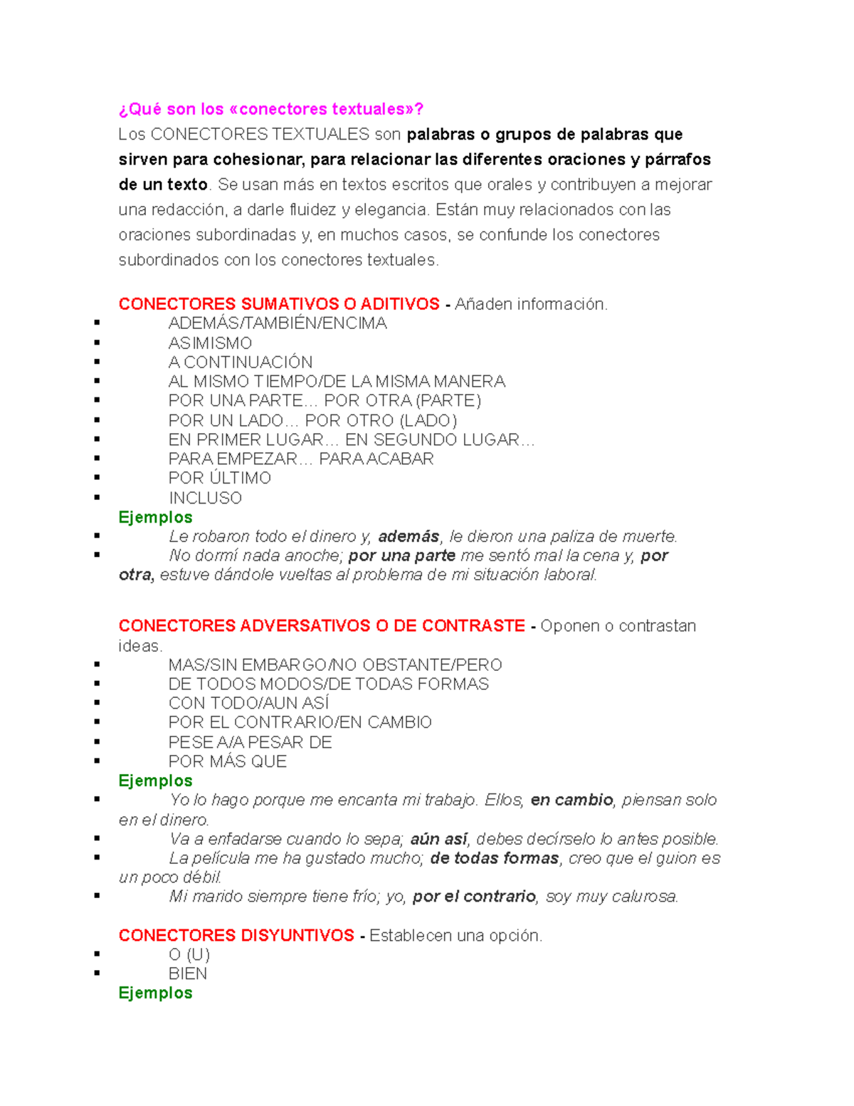 Conectores disc - ¿Qué son los «conectores textuales»? Los CONECTORES ...