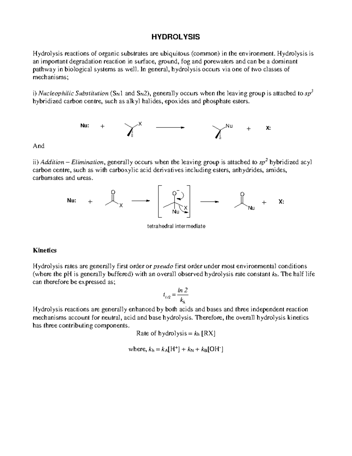 Hydrolysis 2016 - HYDROLYSIS Hydrolysis reactions of organic substrates ...