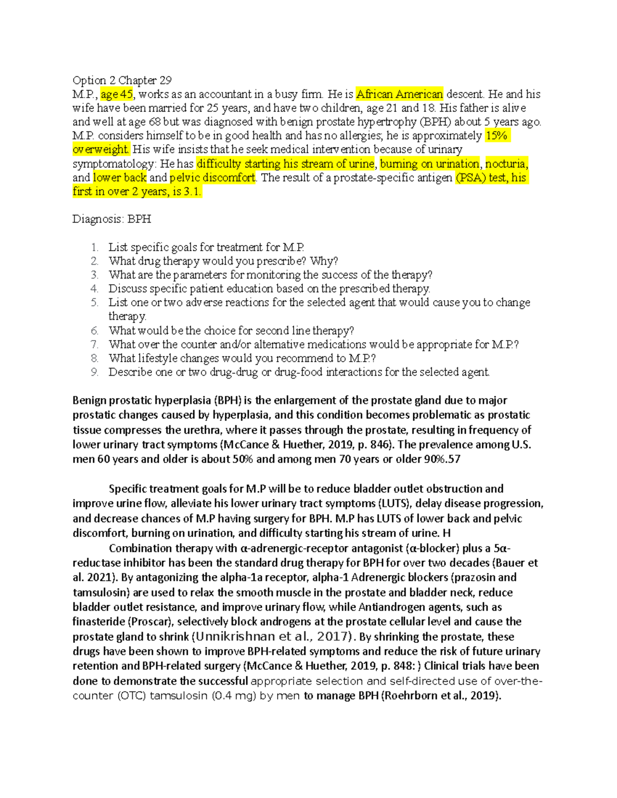 Week 4 case study Option 2 Ch 29 - Option 2 Chapter 29 M., age 45 ...