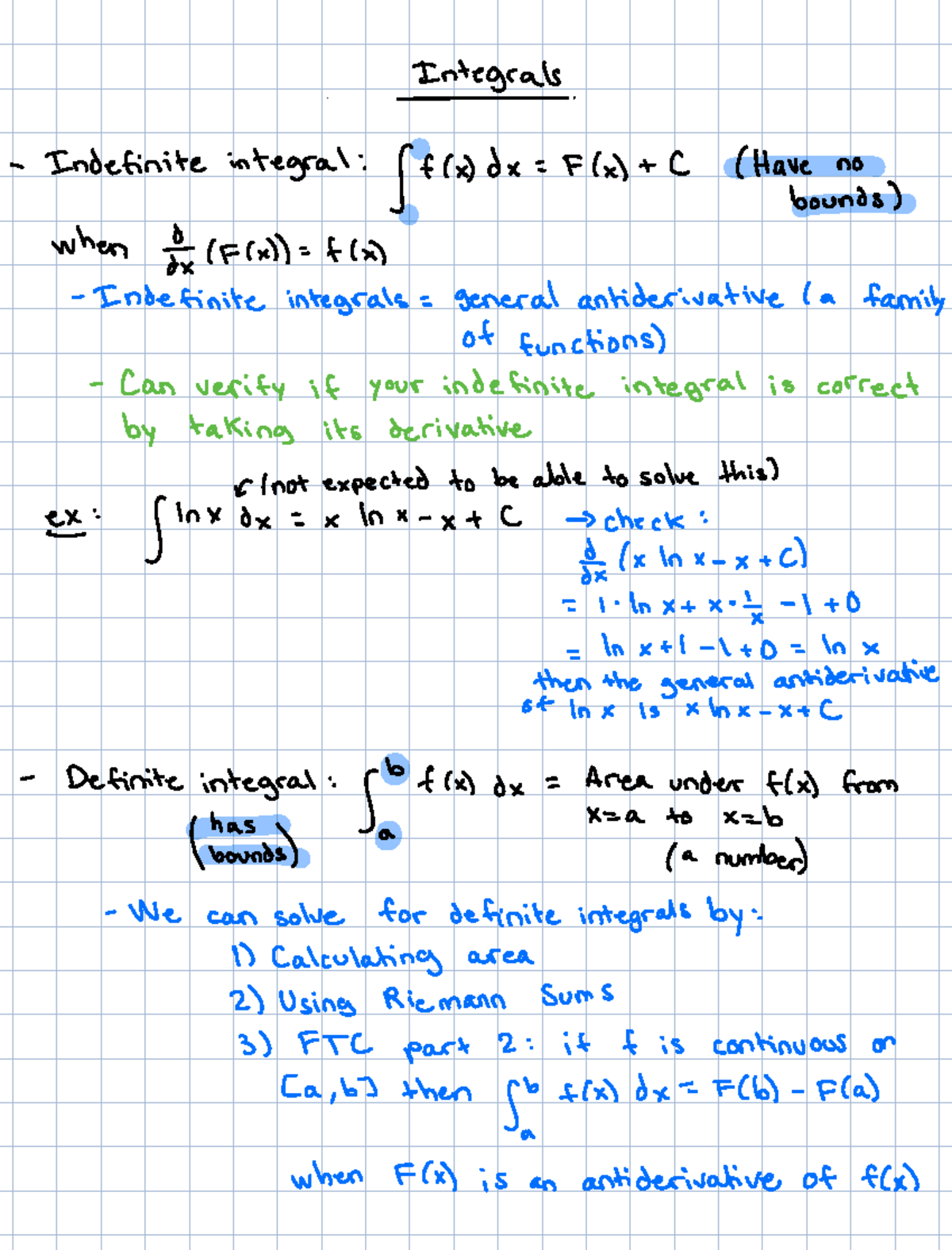 Integrals - I hope my notes will help you ace cal 1 - Integrals ...