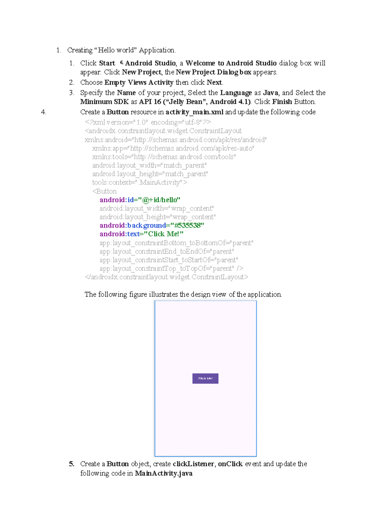 Android lab 1 to 3 - Creating “Hello world” Application. Click Start ...