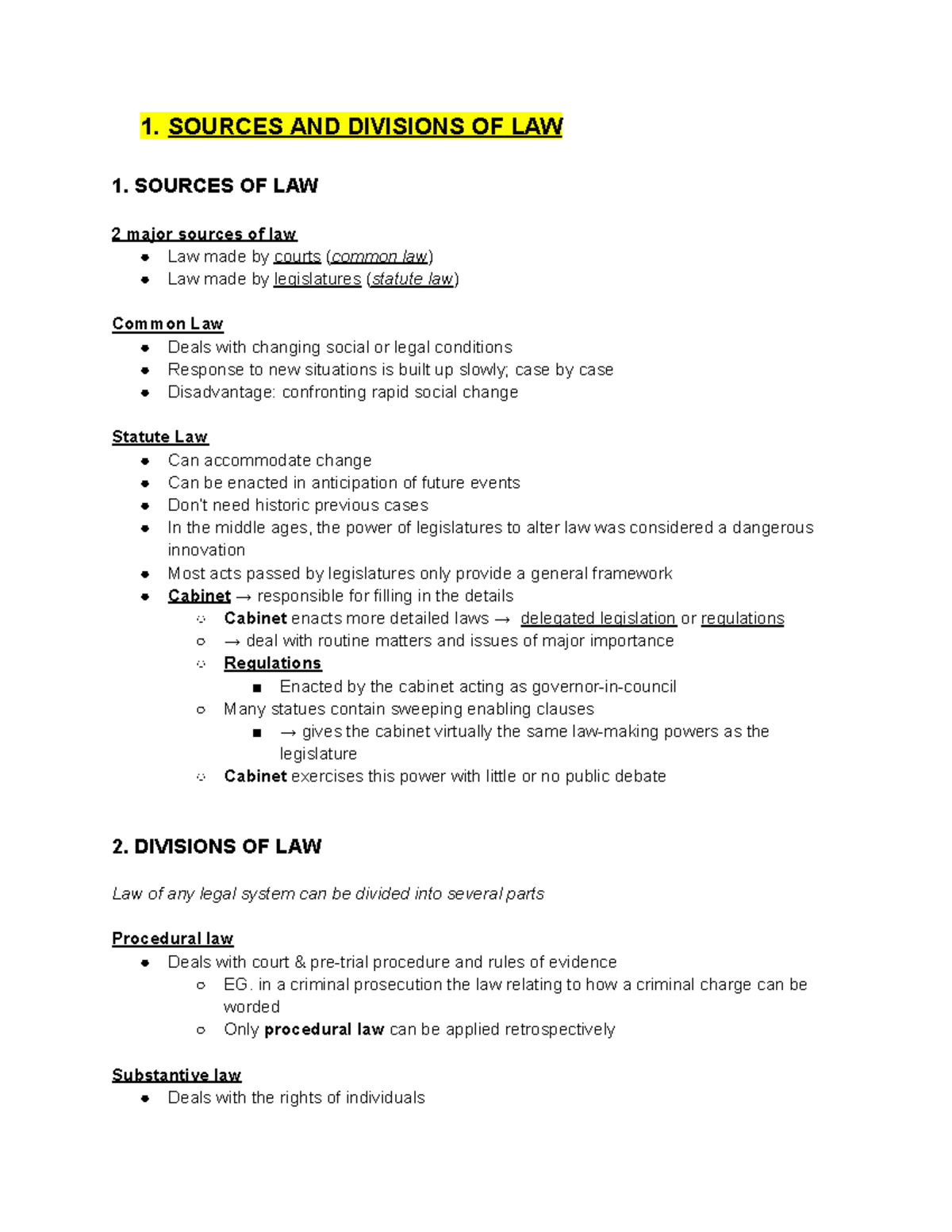 1st semester notes (until module 4) - 1. SOURCES AND DIVISIONS OF LAW 1 ...
