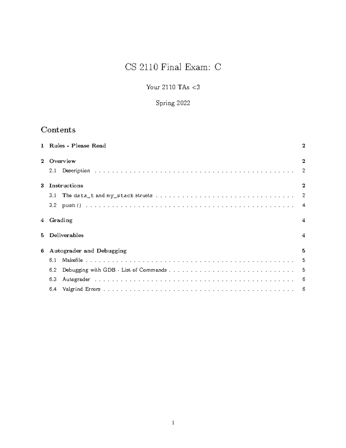 Final exam spring 2022 tl c - CS 2110 Final Exam: C - Your 2110 TAs