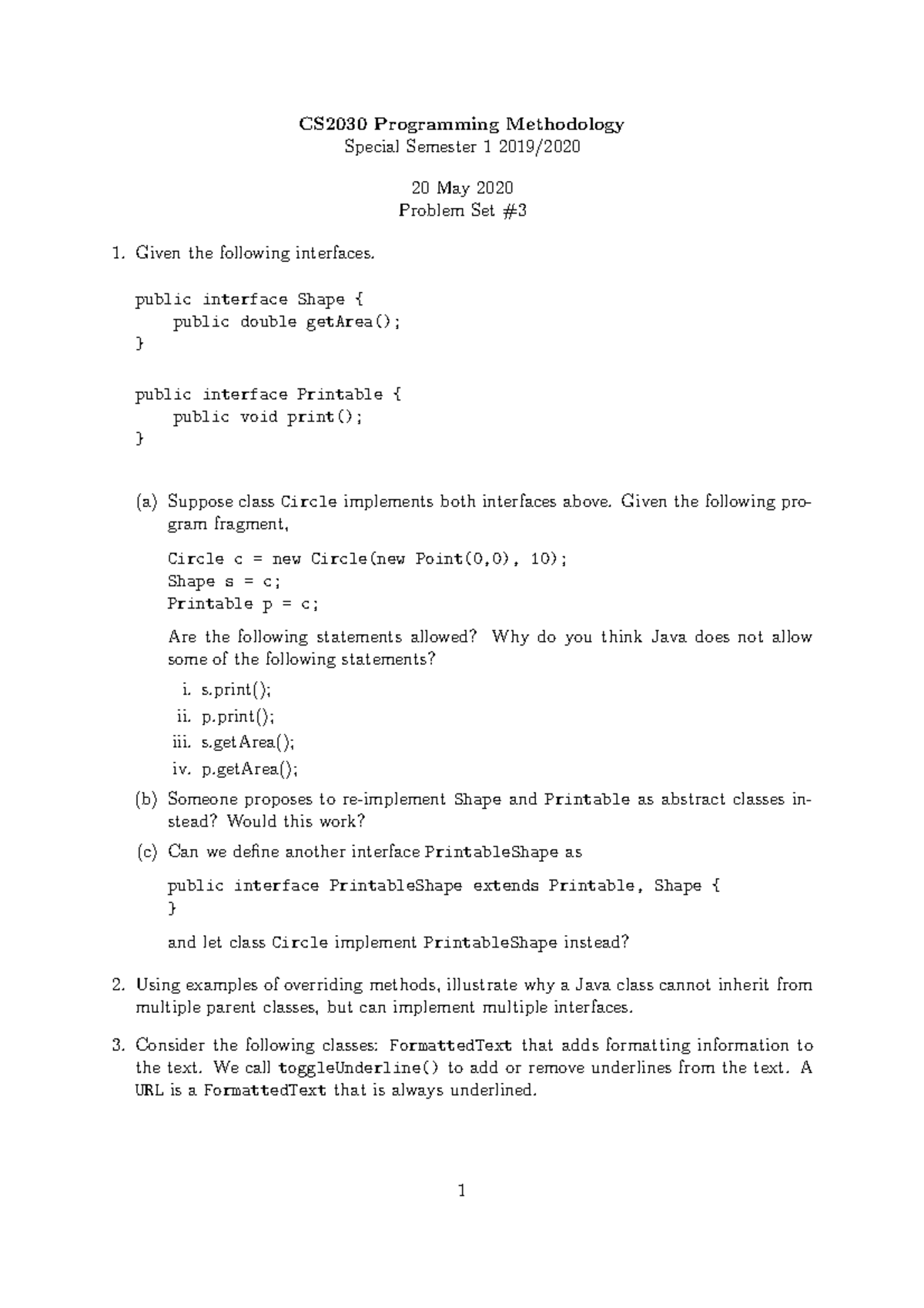 Practice OOP recitation 03 - CS2030 Programming Methodology Special Semester 1 2019/ 20 May 2020 ...