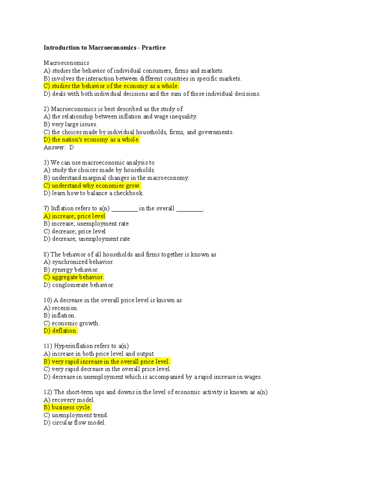 Econs Revision 1 - practice - Introduction to Macroeconomics - Practice ...