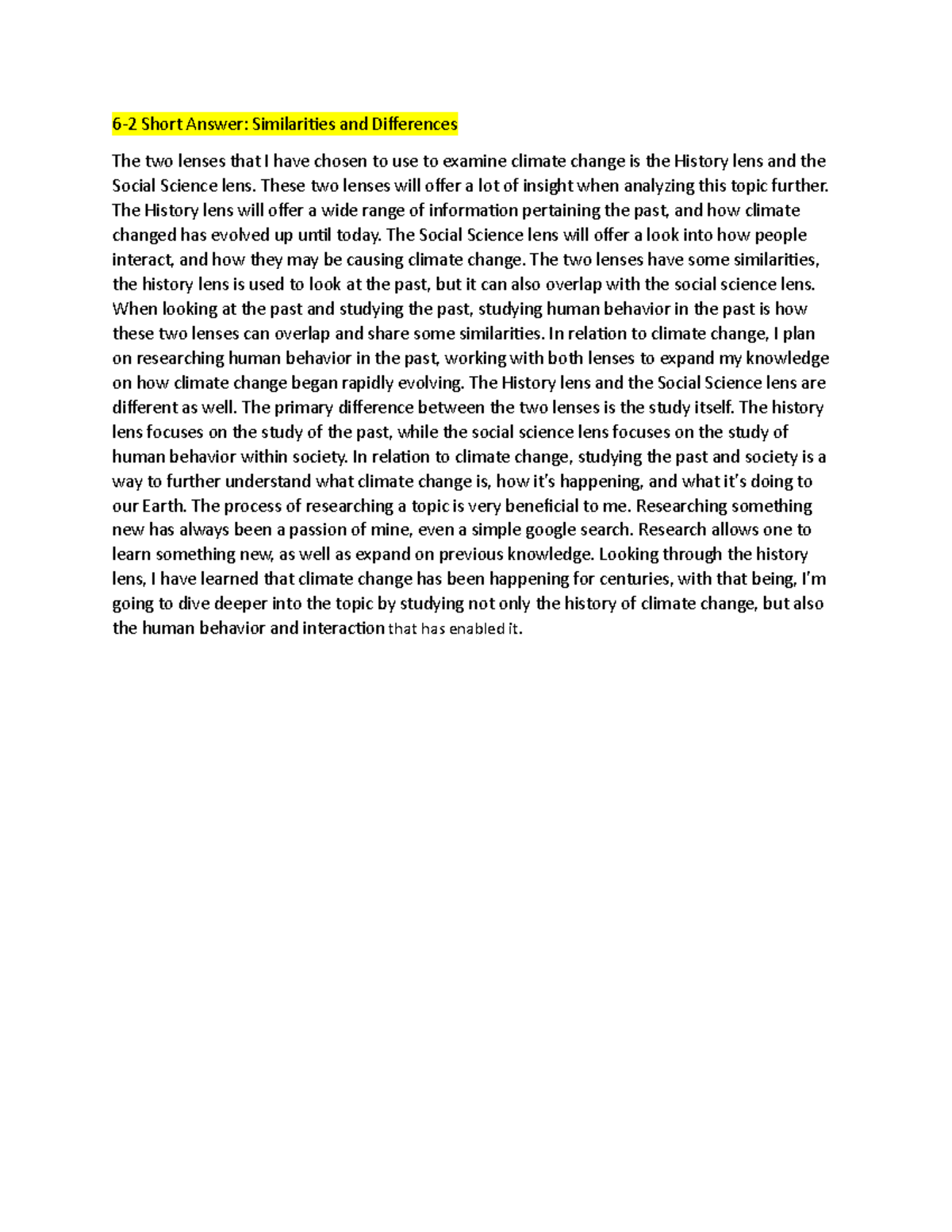 6-2 - assignment - 6-2 Short Answer: Similarities and Differences The ...