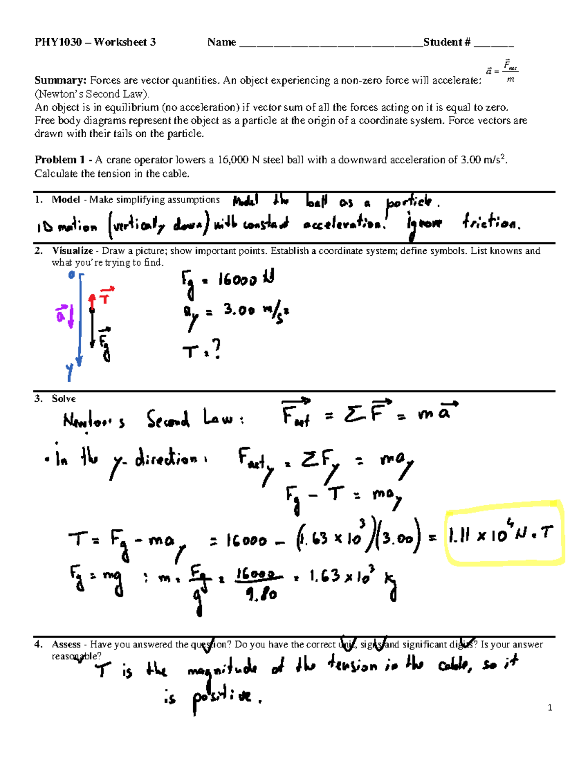 T3Solutions Forces - PHY1030 – Worksheet 3 Name ...