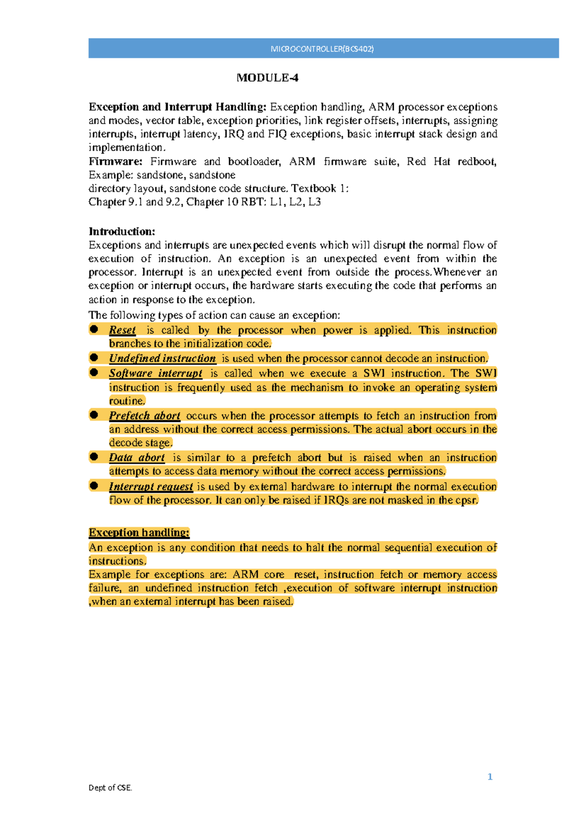 BCS402 Module 4 Notes - eeee - 1 MODULE- Exception and Interrupt ...