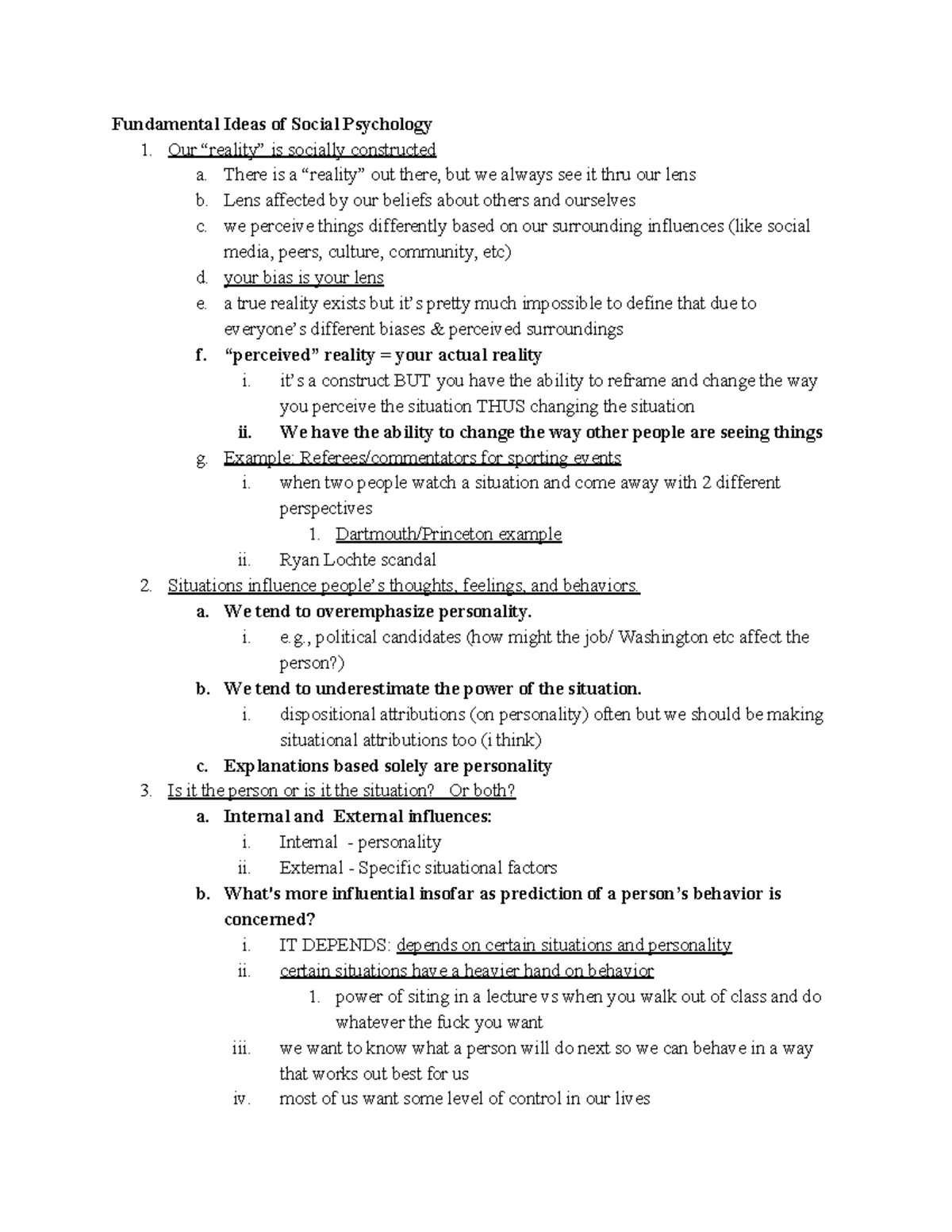 Exam 1 Cheat Sheet - Fundamental Ideas of Social Psychology 1. Our ...