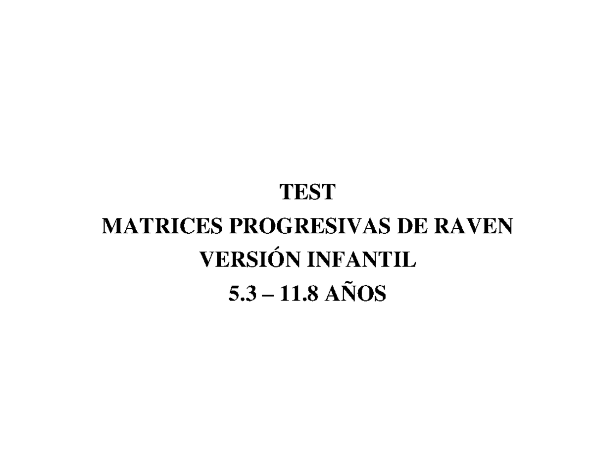 Raven - Psicologia - TEST MATRICES PROGRESIVAS DE RAVEN VERSIÓN ...
