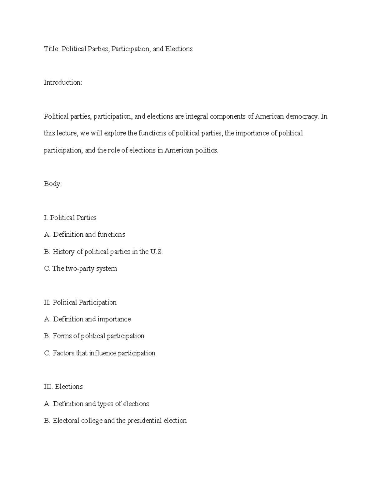 Lecture Notes Political Parties, Participation, and Elections - Title ...