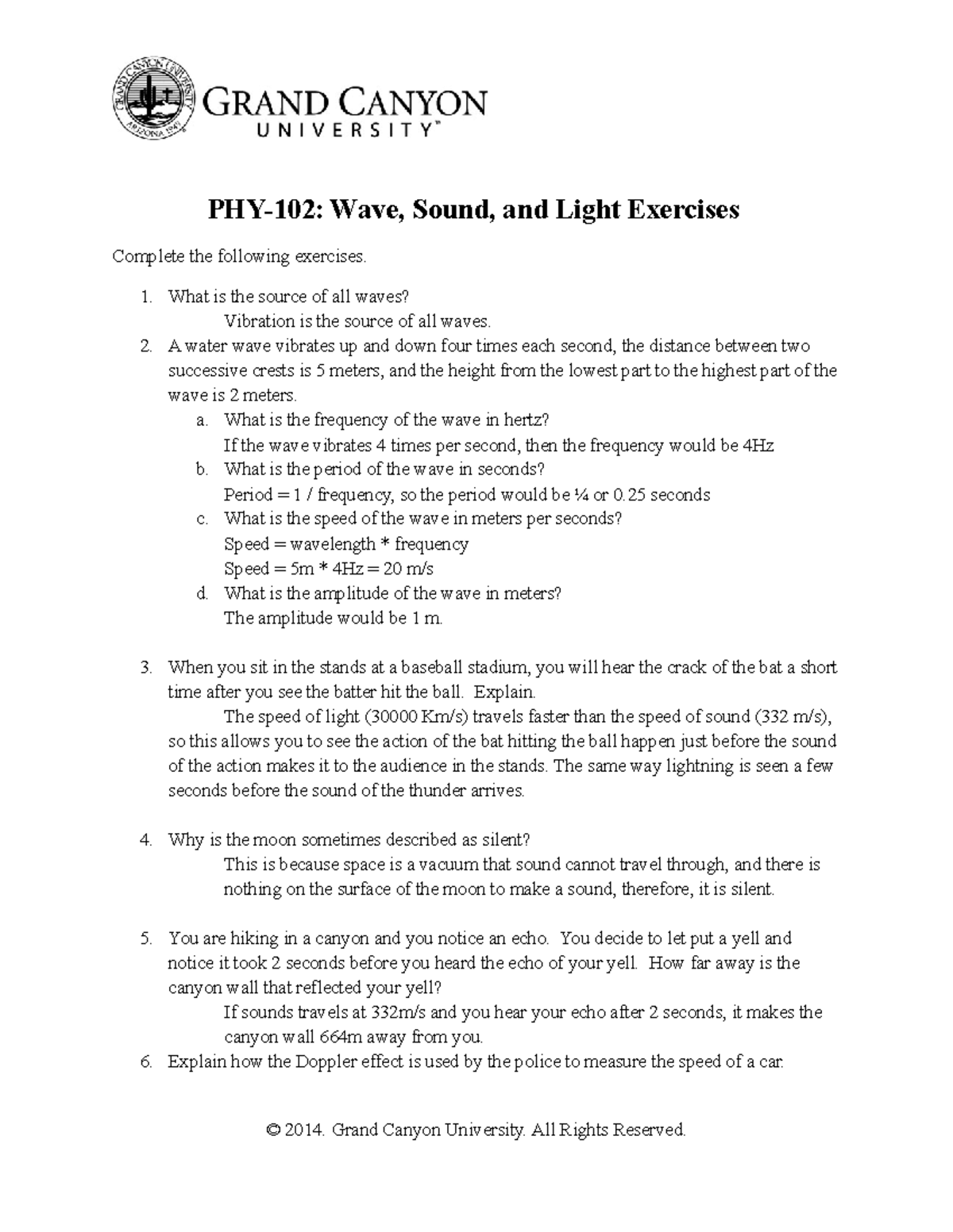 Wave Sound and Light Exercises - PHY-102: Wave, Sound, and Light ...