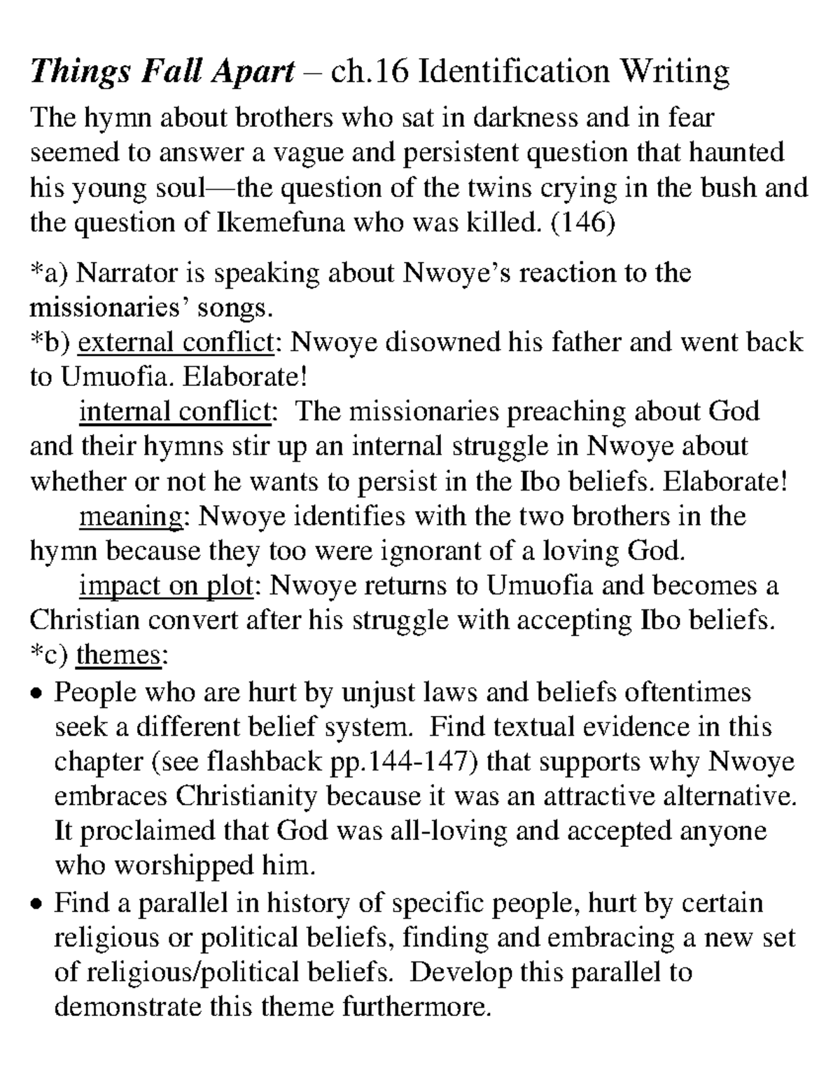 Ch.16 Identification Writing Notes things fall Apart - Things Fall ...