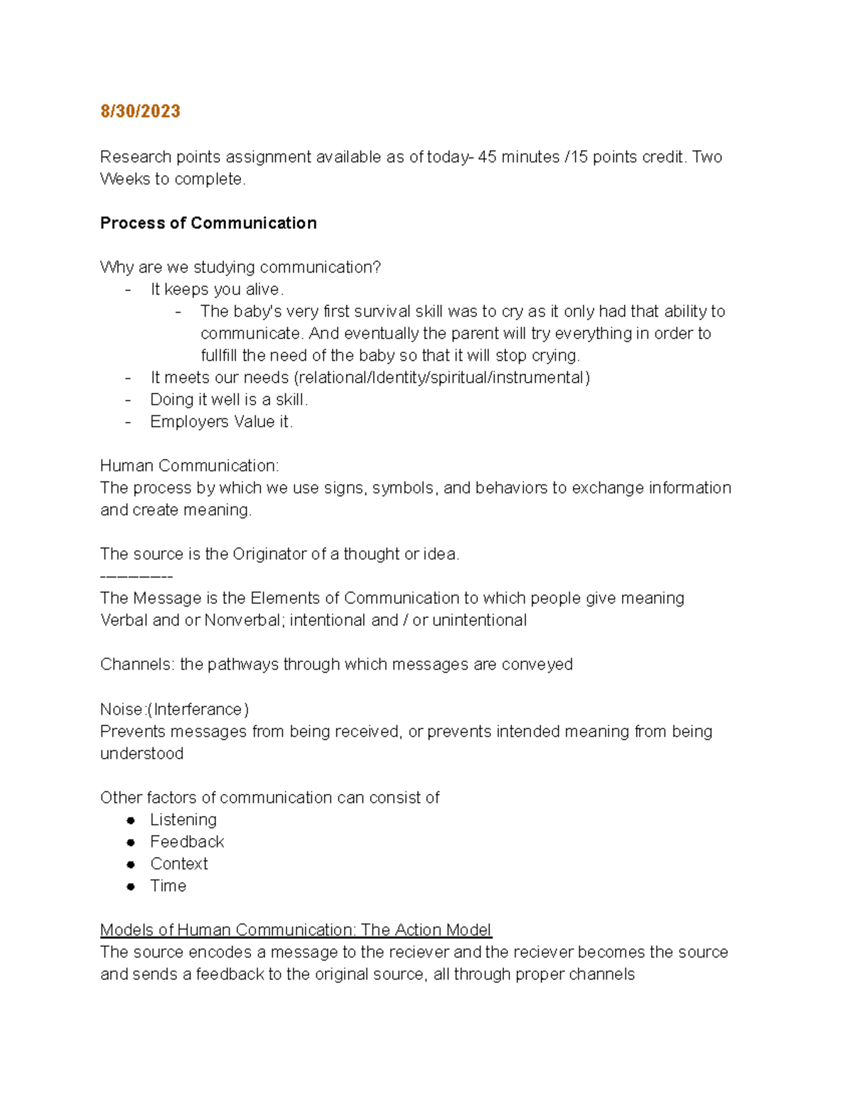 Process of Communication - 8/30/ Research points assignment available ...