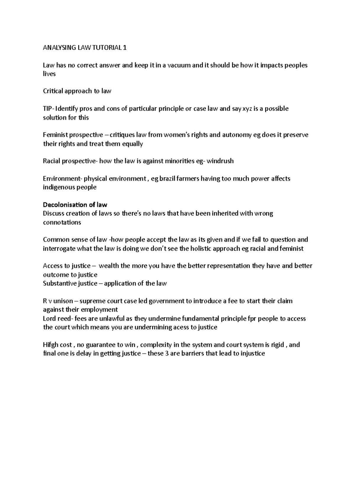 Analysing law tutorial 1 - ANALYSING LAW TUTORIAL 1 Law has no correct ...