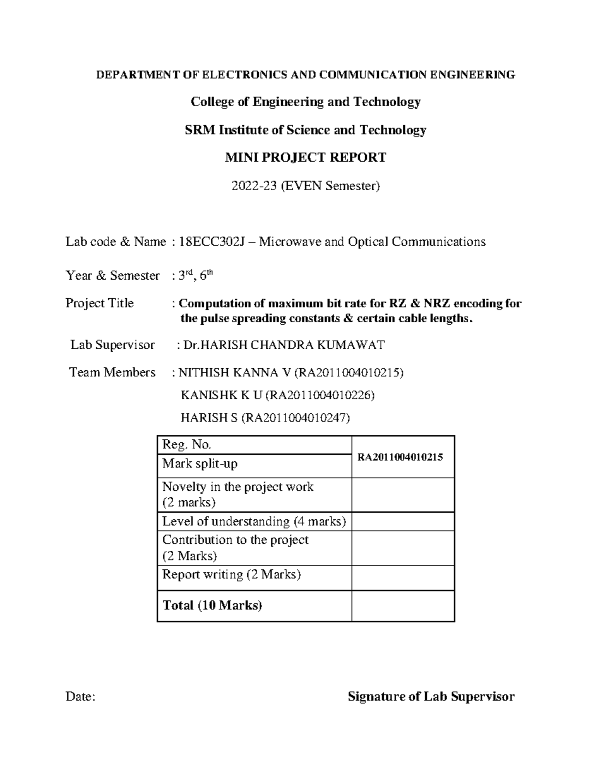 Micro 215 - DEPARTMENT OF ELECTRONICS AND COMMUNICATION ENGINEERING ...