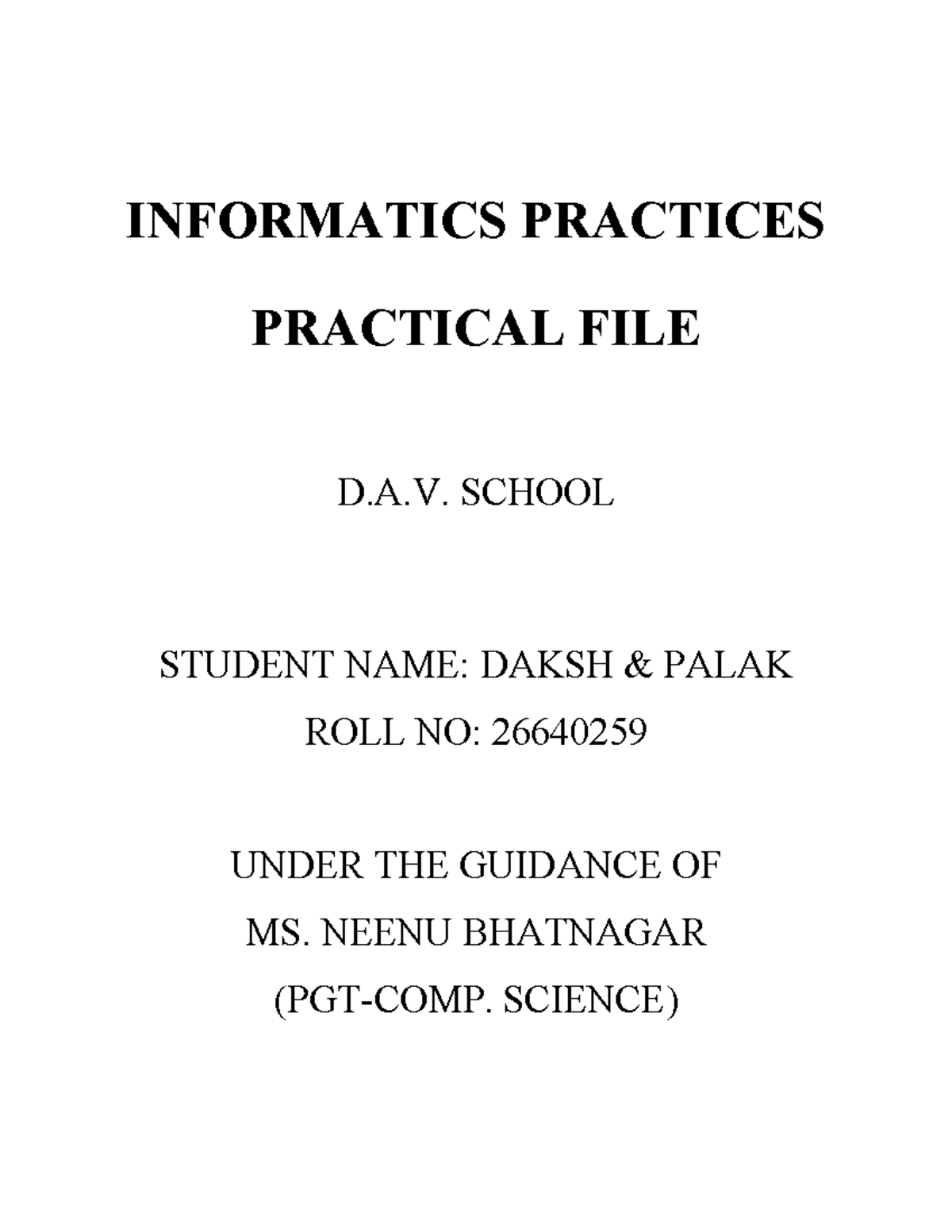 Informatics Practices - Bachelor of computer application - INFORMATICS PRACTICES PRACTICAL FILE ...