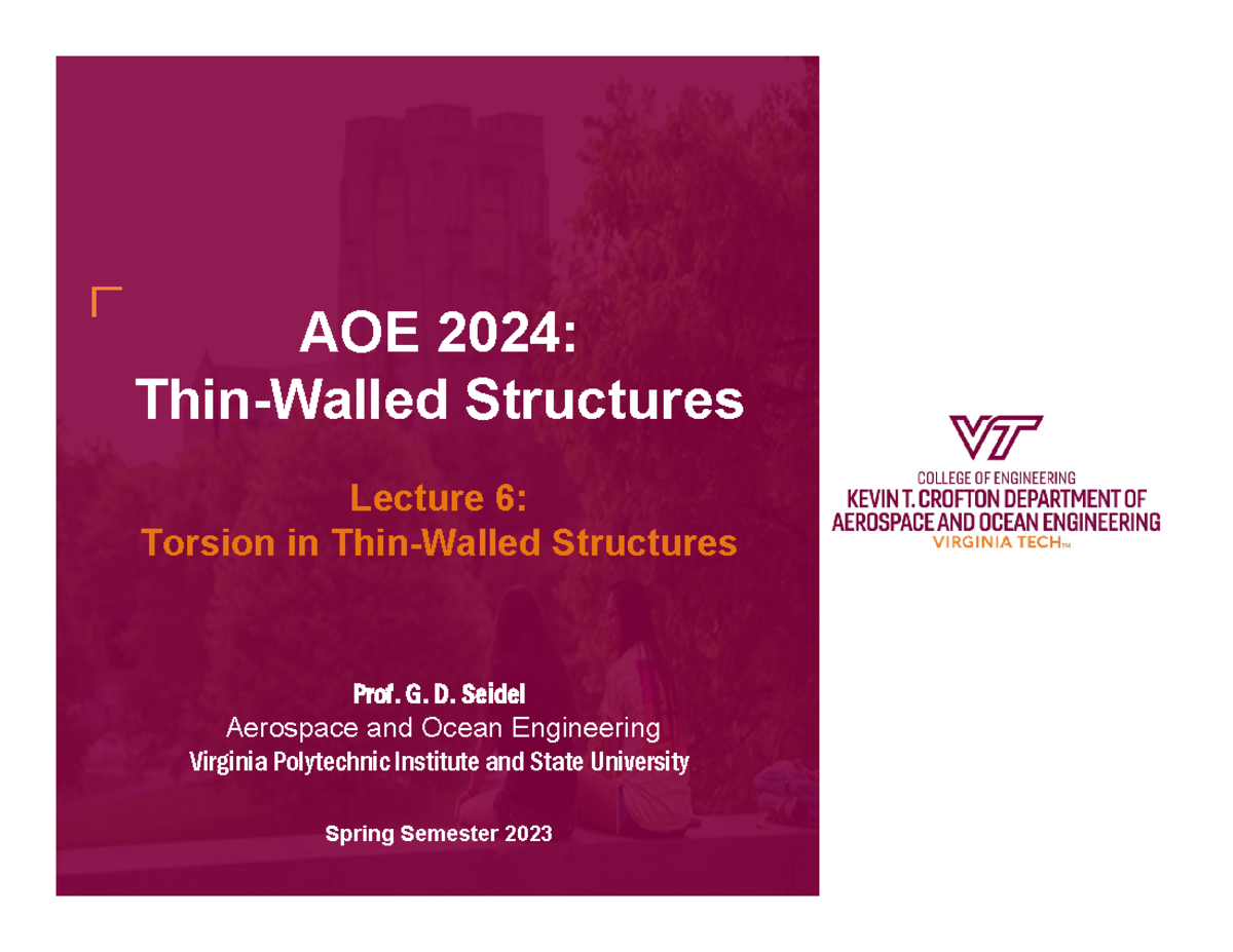 Lecture 06 Torsion In Thin Walled Structures 2023 pt5 - Title Here ...