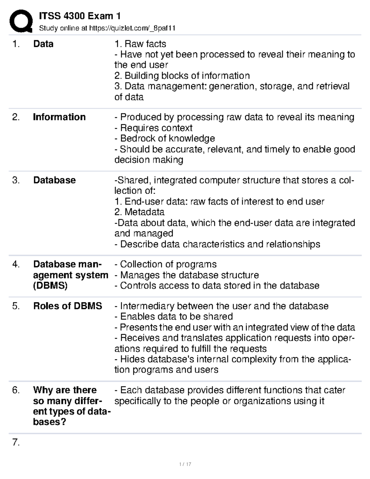 ITSS 4300 Exam 1 - notes and review - Study online at quizlet/_8paf ...