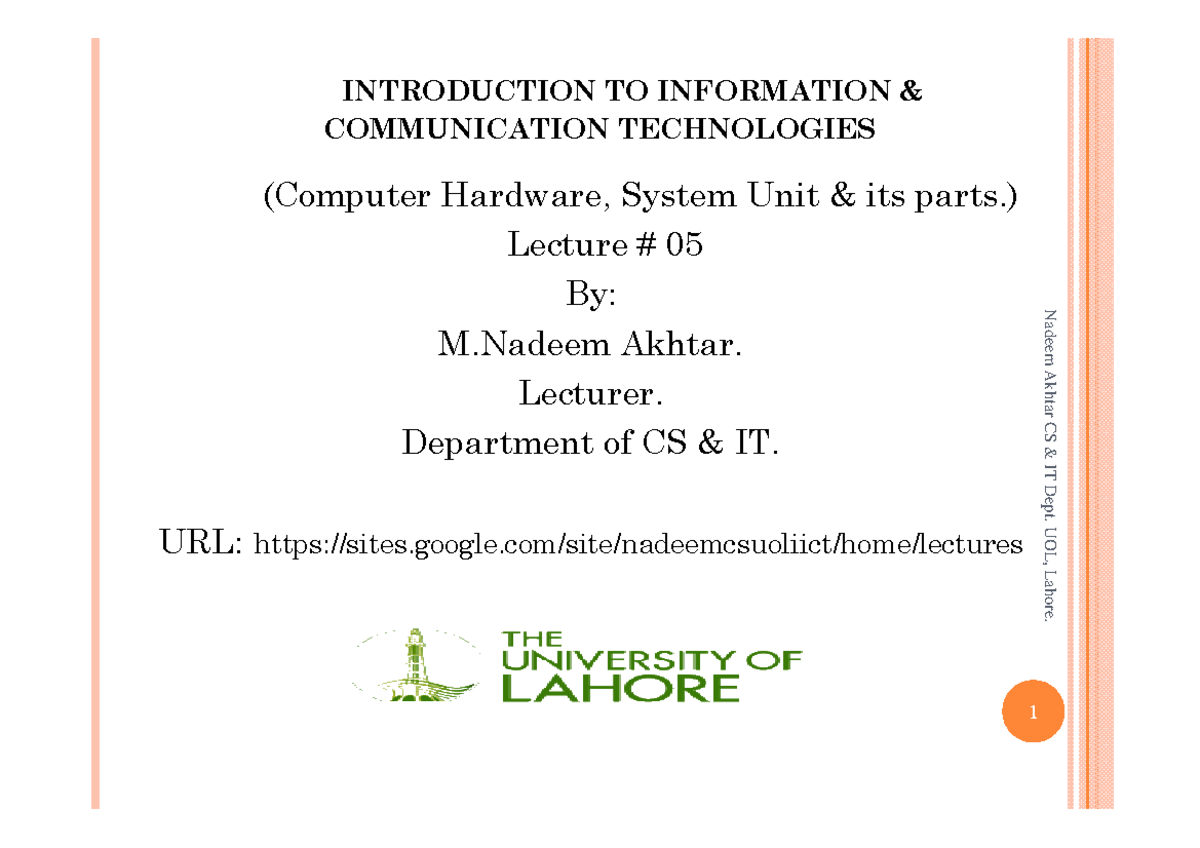 I ICT Lecture 05 Computer Hardware System unit its parts. Compatibilit ...