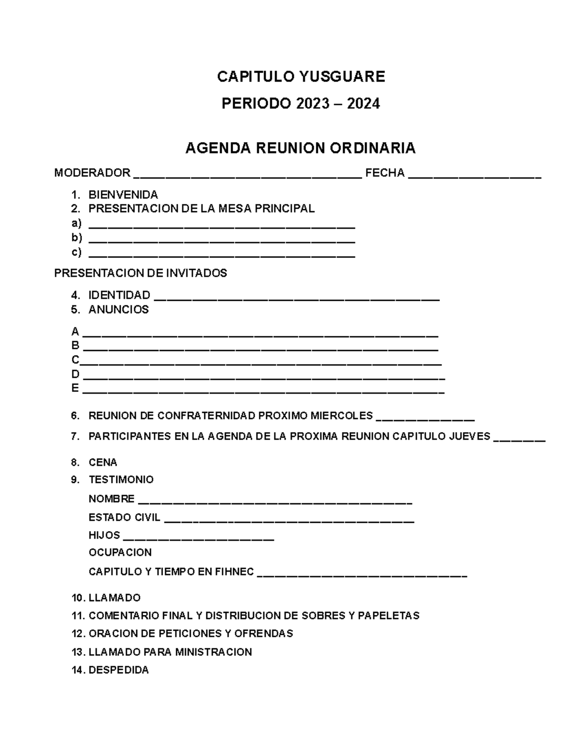 Capitulo Yusguare - nota - CAPITULO YUSGUARE PERIODO 2023 – 2024 AGENDA ...