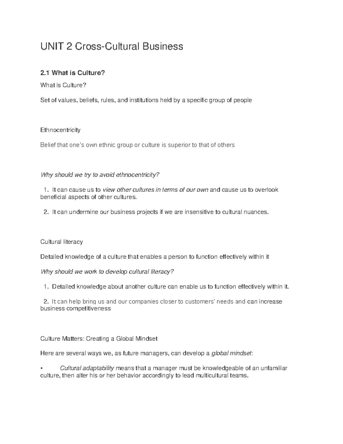 UNIT 2 Cross - Cultural Business - UNIT 2 Cross-Cultural Business 2 ...