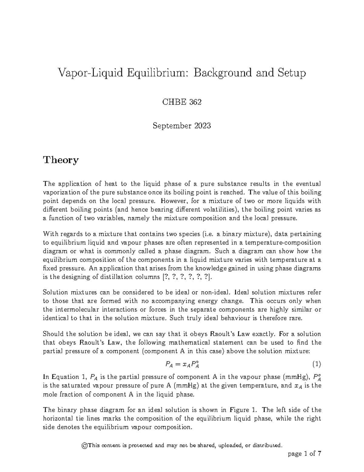 VLE Setup - Information for VLE Experiment - Vapor-Liquid Equilibrium ...