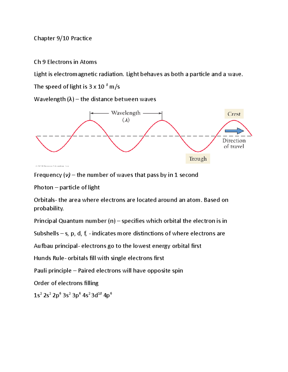 Ch9Ch10 Review Solutions - Chapter 9/10 Practice Ch 9 Electrons in ...