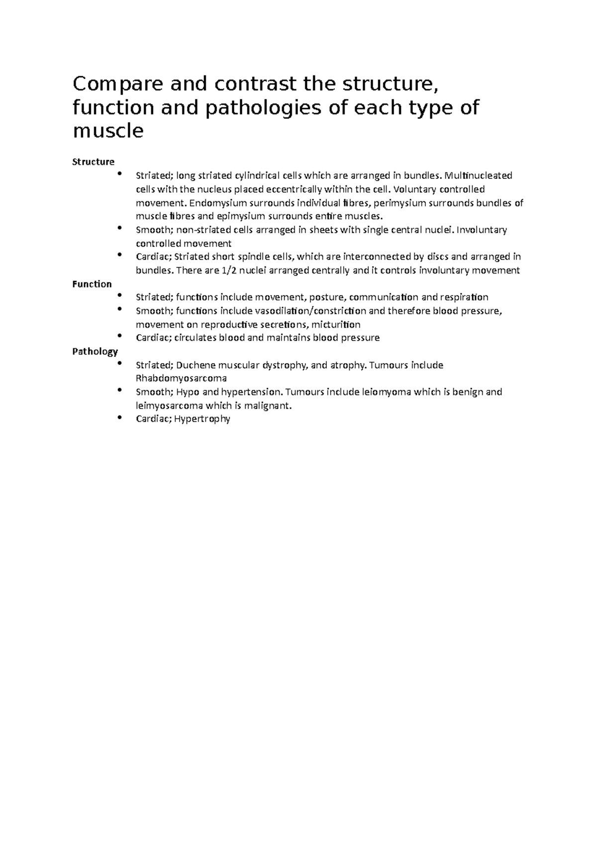 Compare and contrast the structure muscle cells - Compare and contrast ...