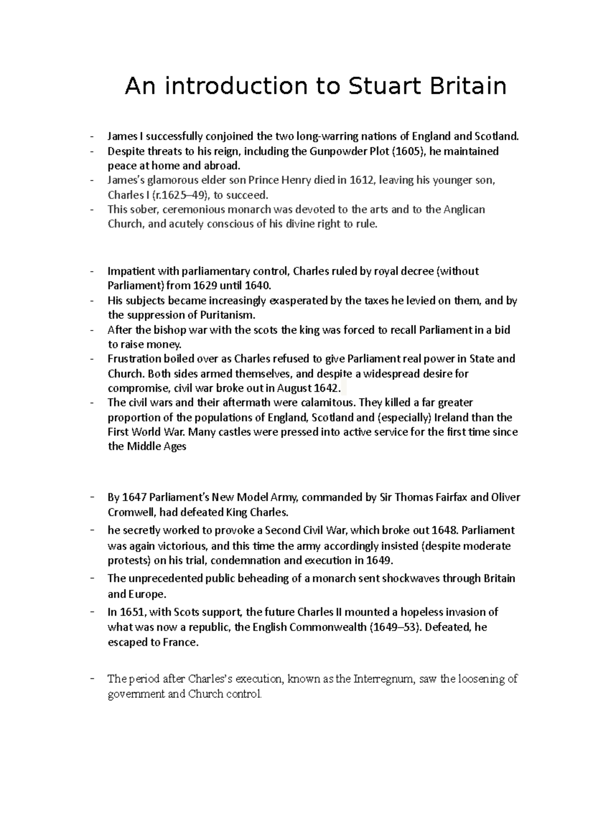 An introduction to Stuart Britain - An introduction to Stuart Britain ...