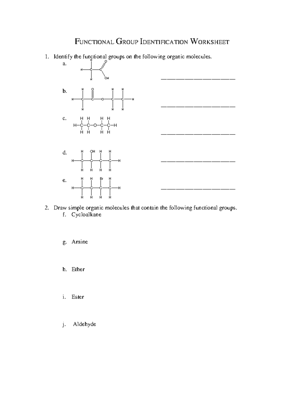 Functional Groups and Structure Drawing WS - FUNCTIONAL GROUP ...