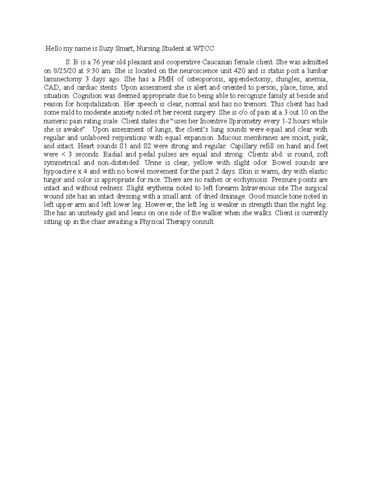 Documentation HW - Study material in class - Hello my name is Suzy ...