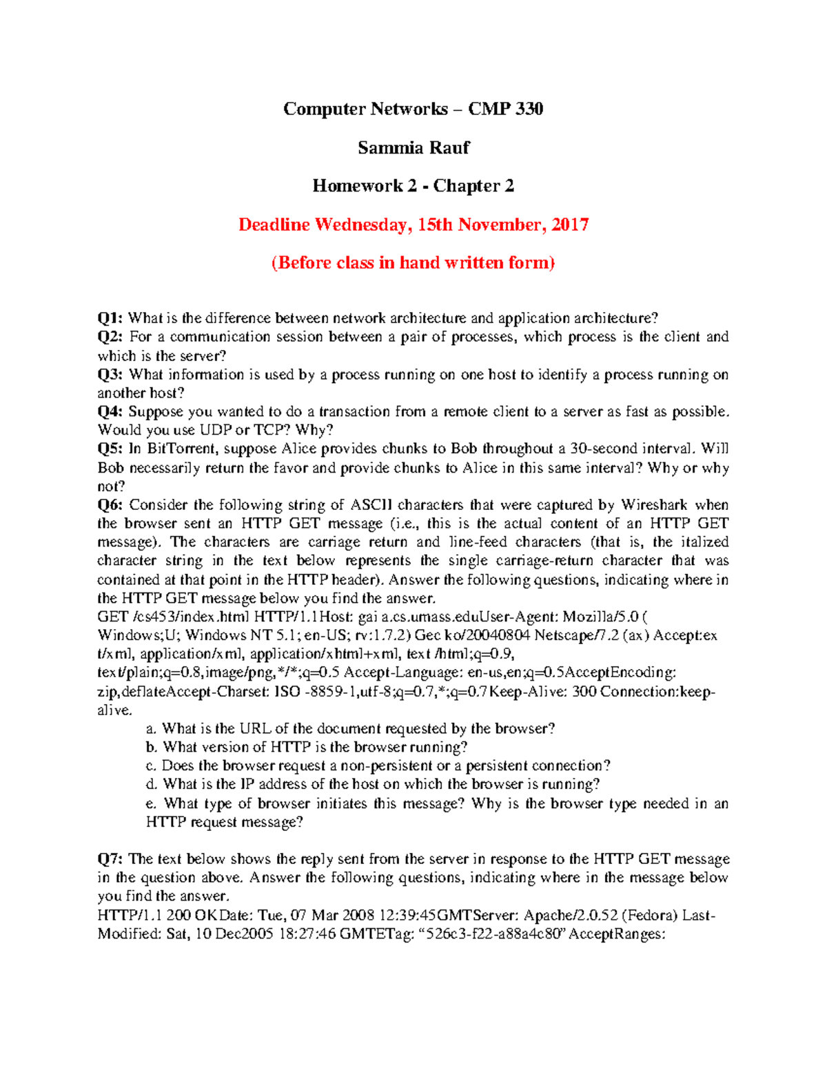 Homework 2 - application layer - Computer Networks – CMP 330 Sammia ...