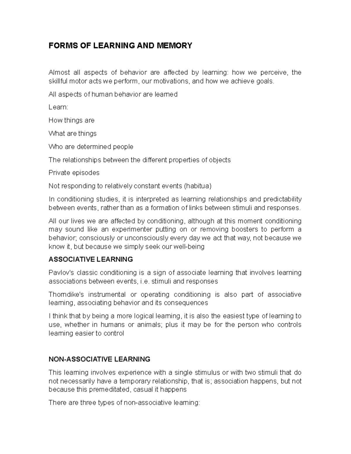 Forms of learning and memory - FORMS OF LEARNING AND MEMORY Almost all ...