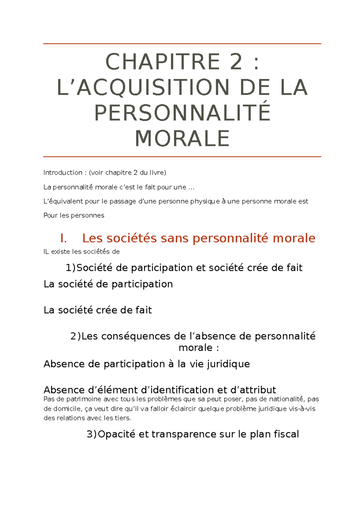 Acquisition de la personnalité morale - CHAPITRE 2 : L’ACQUISITION DE ...
