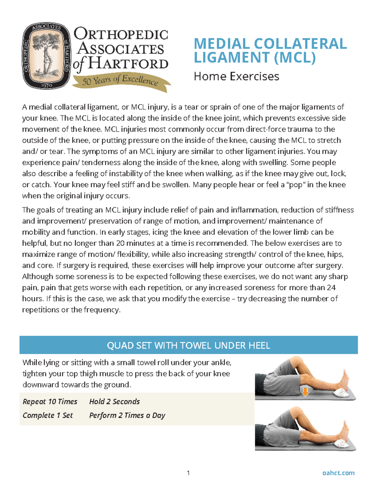 OAH Medial Collateral Ligament Exercises - 1 oahct MEDIAL COLLATERAL ...