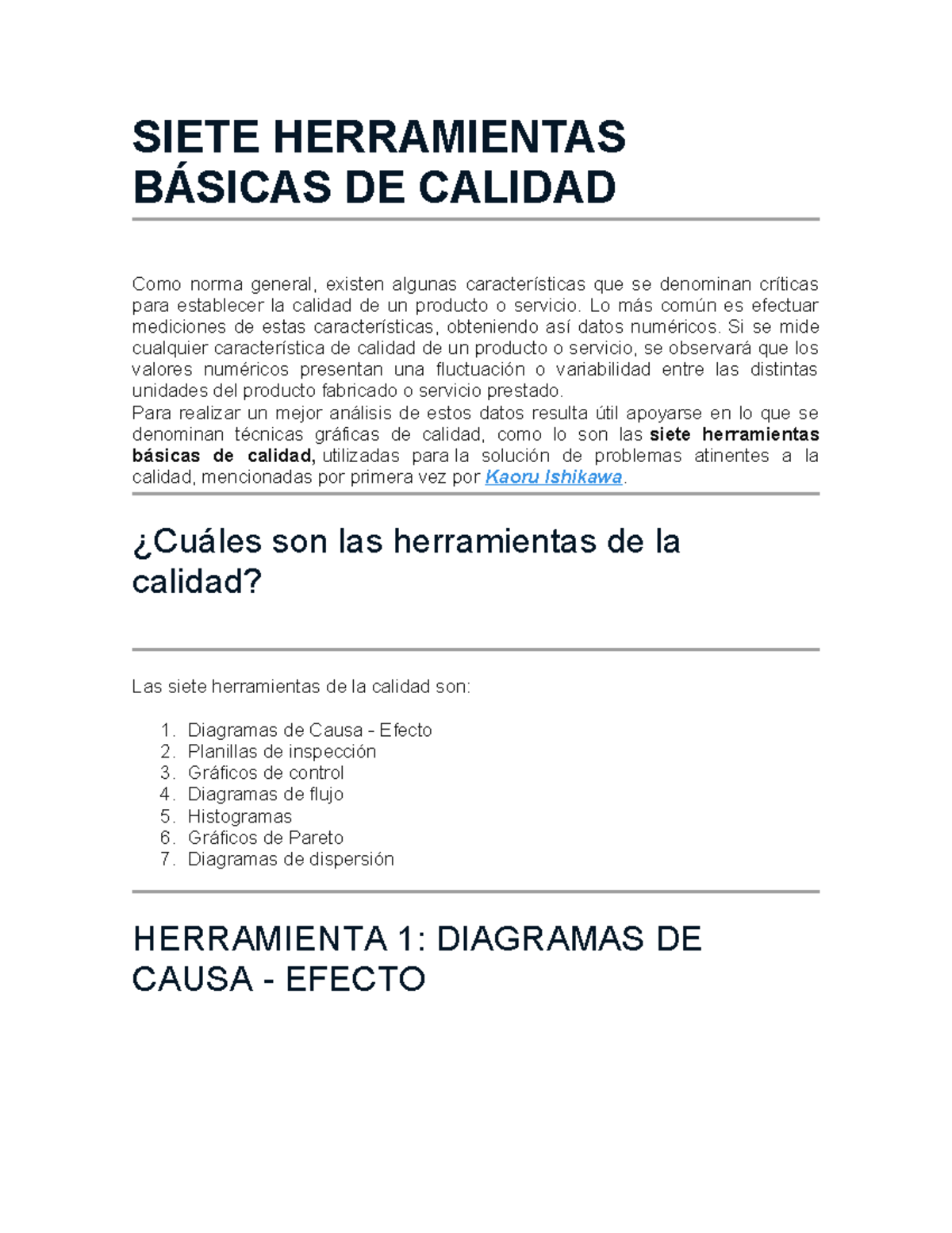 Siete Herramientas Básicas DE Calidad - SIETE HERRAMIENTAS BÁSICAS DE ...