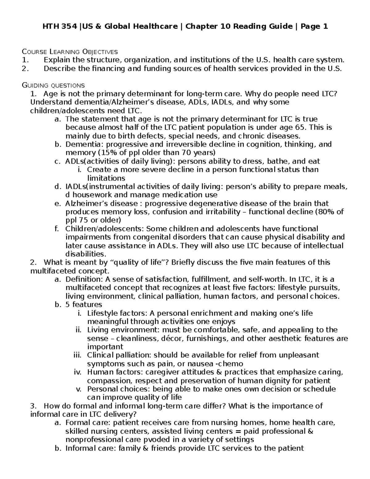 HTH 354 Chapter 10 Reading Guide - COURSE LEARNING OBJECTIVES Explain the structure ...