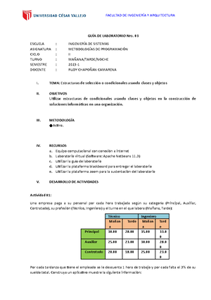 LAB02 Clases Objetos - ejercicios de programacion en java class - GUÍA DE LABORATORIO Nro. 02 ...