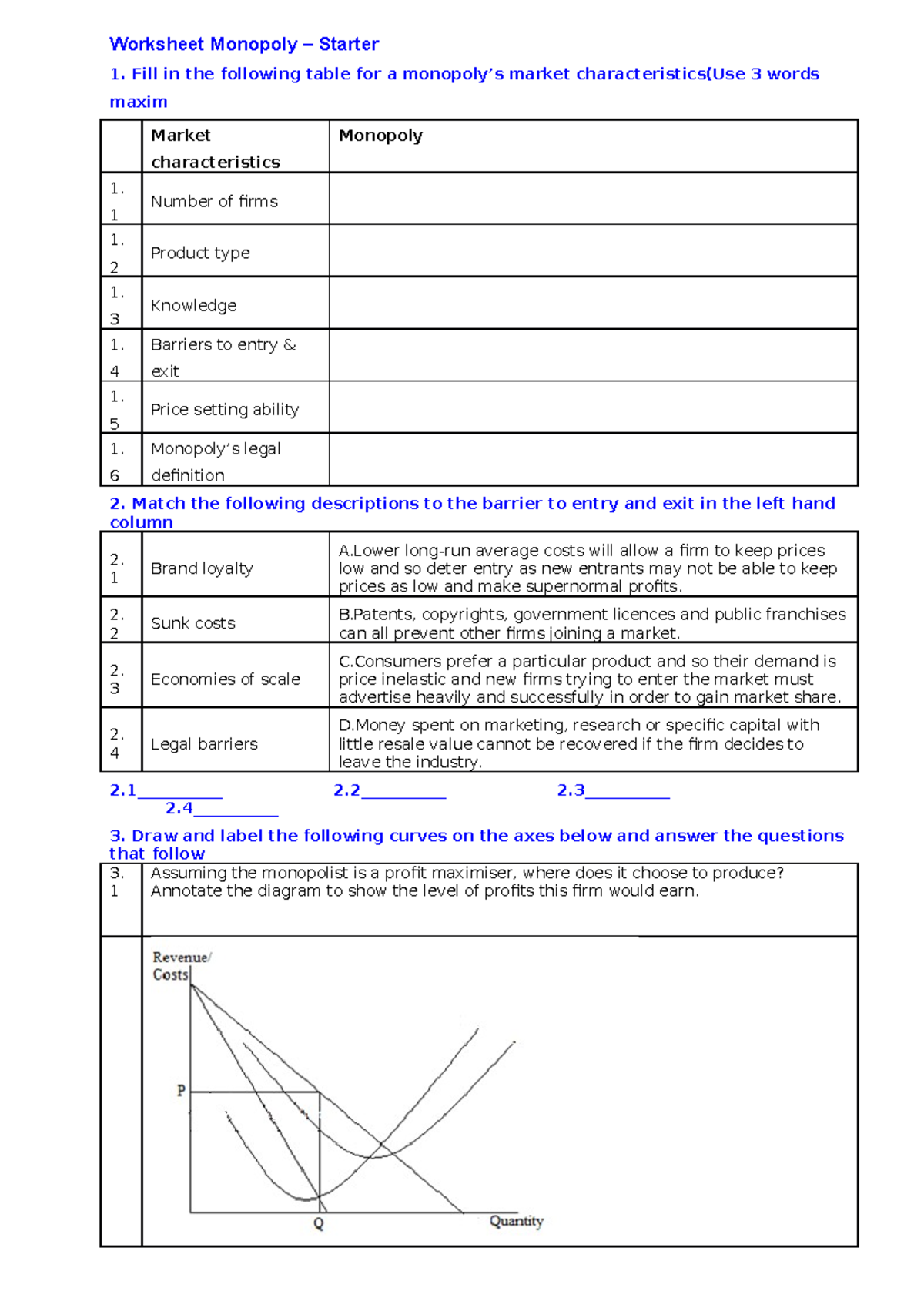 Monopoly worksheet- an introduction - Worksheet Monopoly – Starter Fill ...