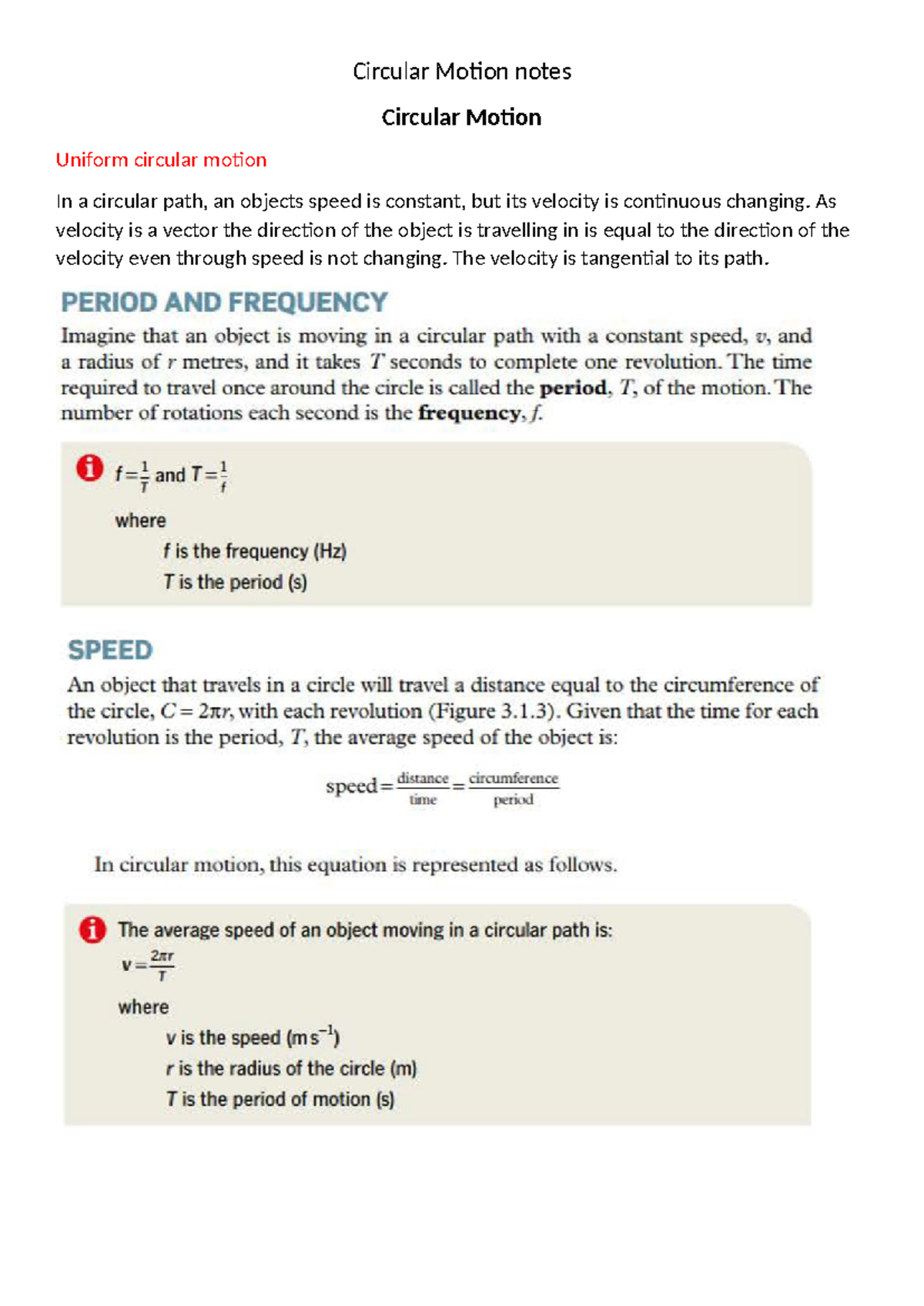 Circular Motion notes - Circular Motion notes Circular Motion Uniform ...