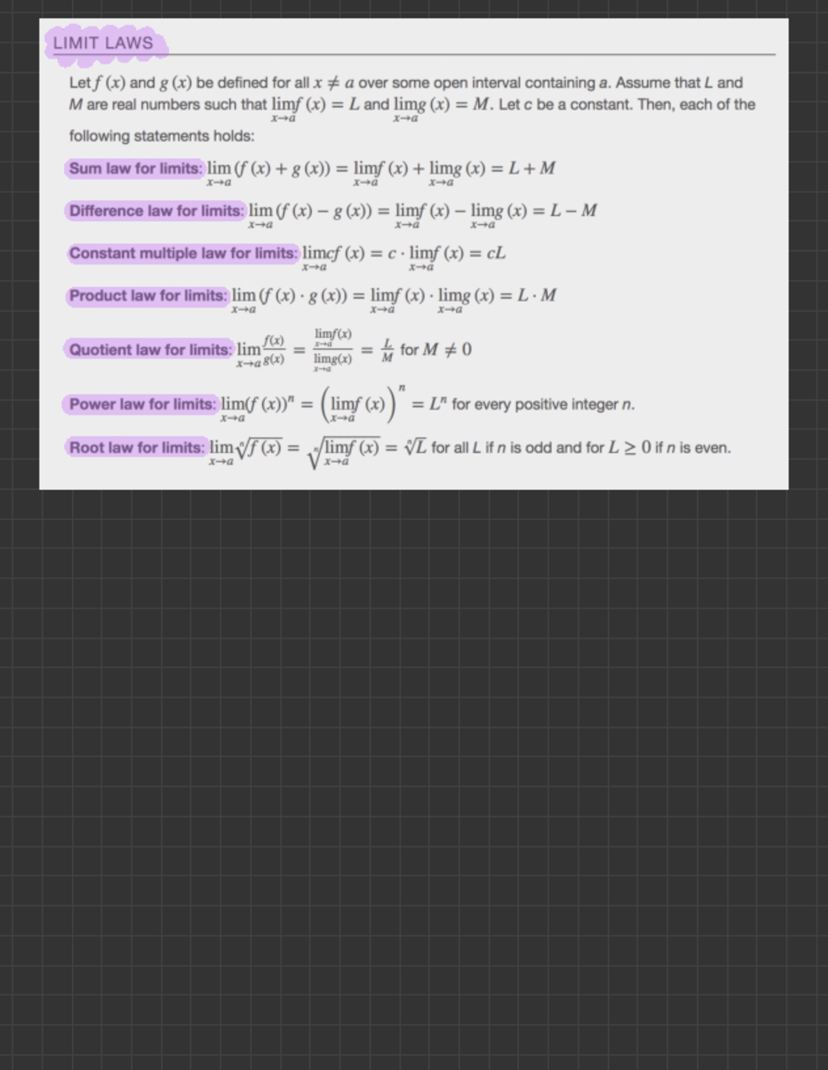 Limit Laws MATH224 - Calc 1 - MATH 224 - Studocu