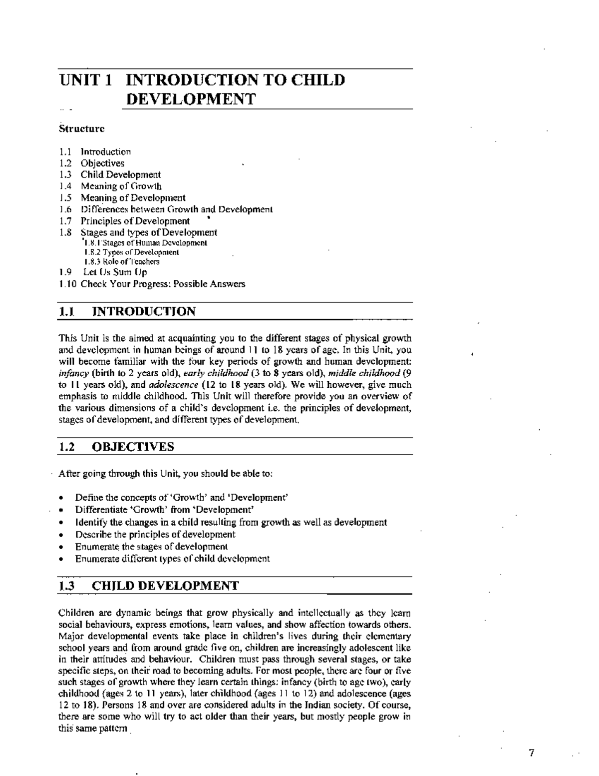 Unit-1 - UNIT 1 INTRODUCTION TO CHILD DEVELOPMENT Structure 1 ...