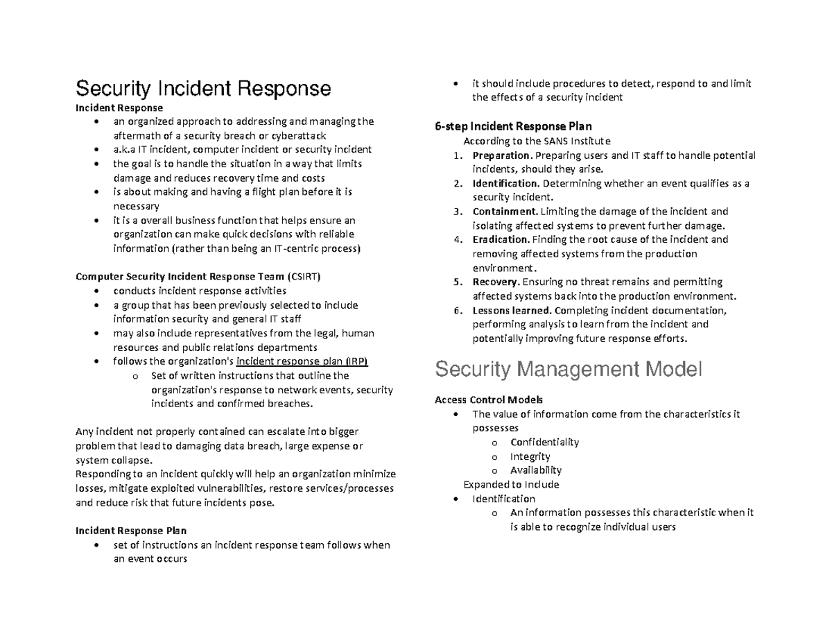 ISAM midterm - ISAM handouts for information and its security incident ...