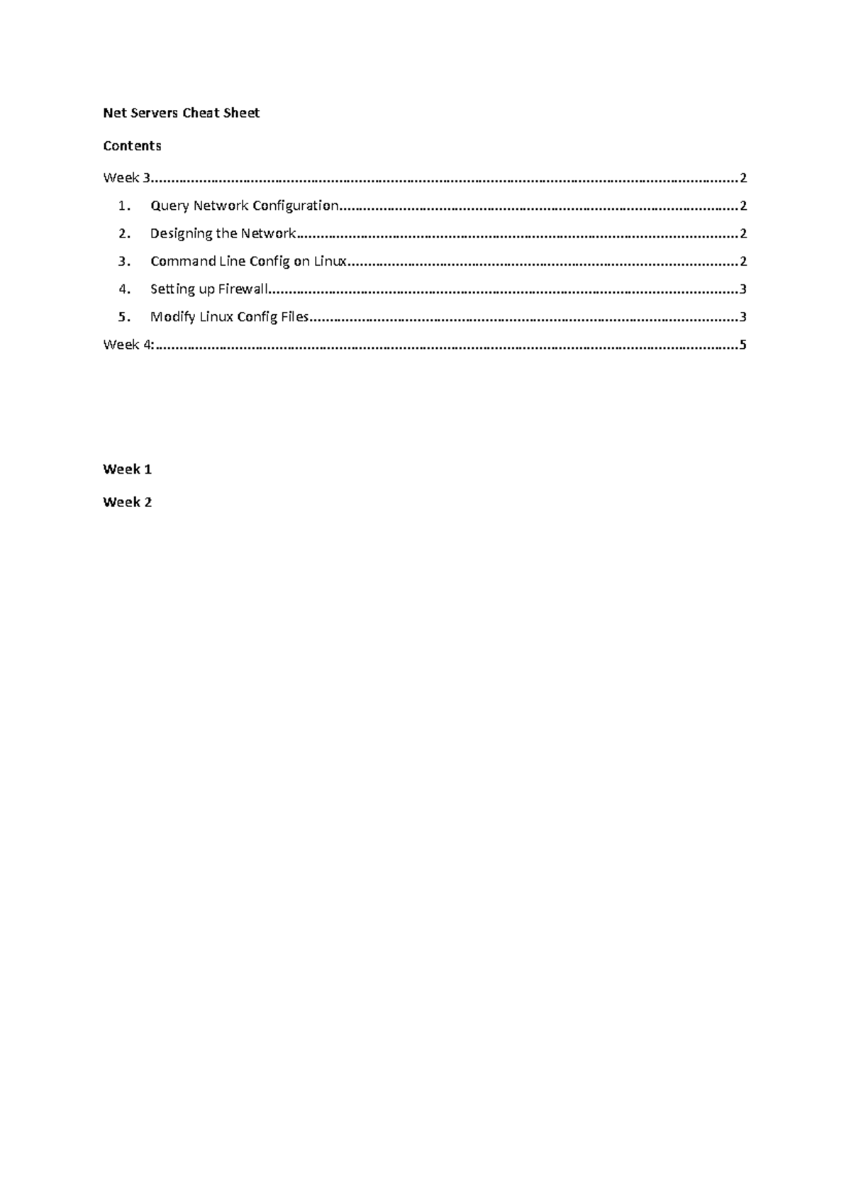 Network Servers Lab/Lecture Notes - Net Servers Cheat Sheet Week - Studocu