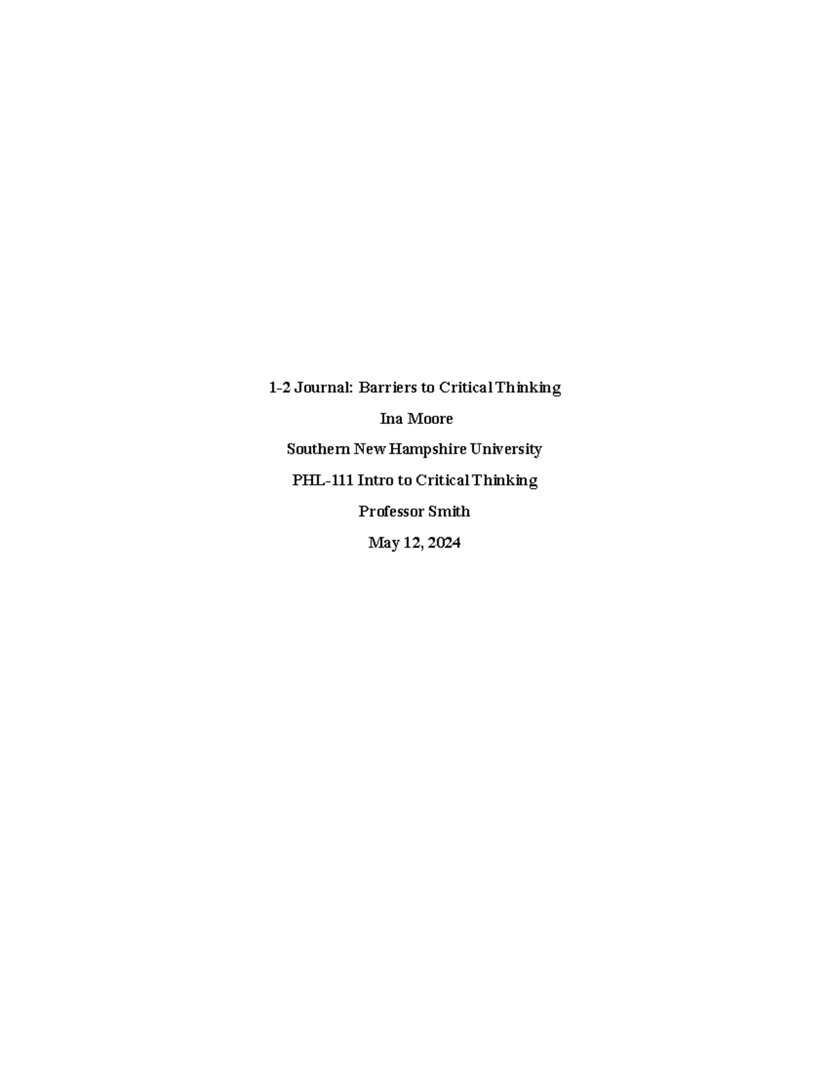 CHE 220 1 2 Journal Final Project Topic - 1-2 Journal: Barriers to ...