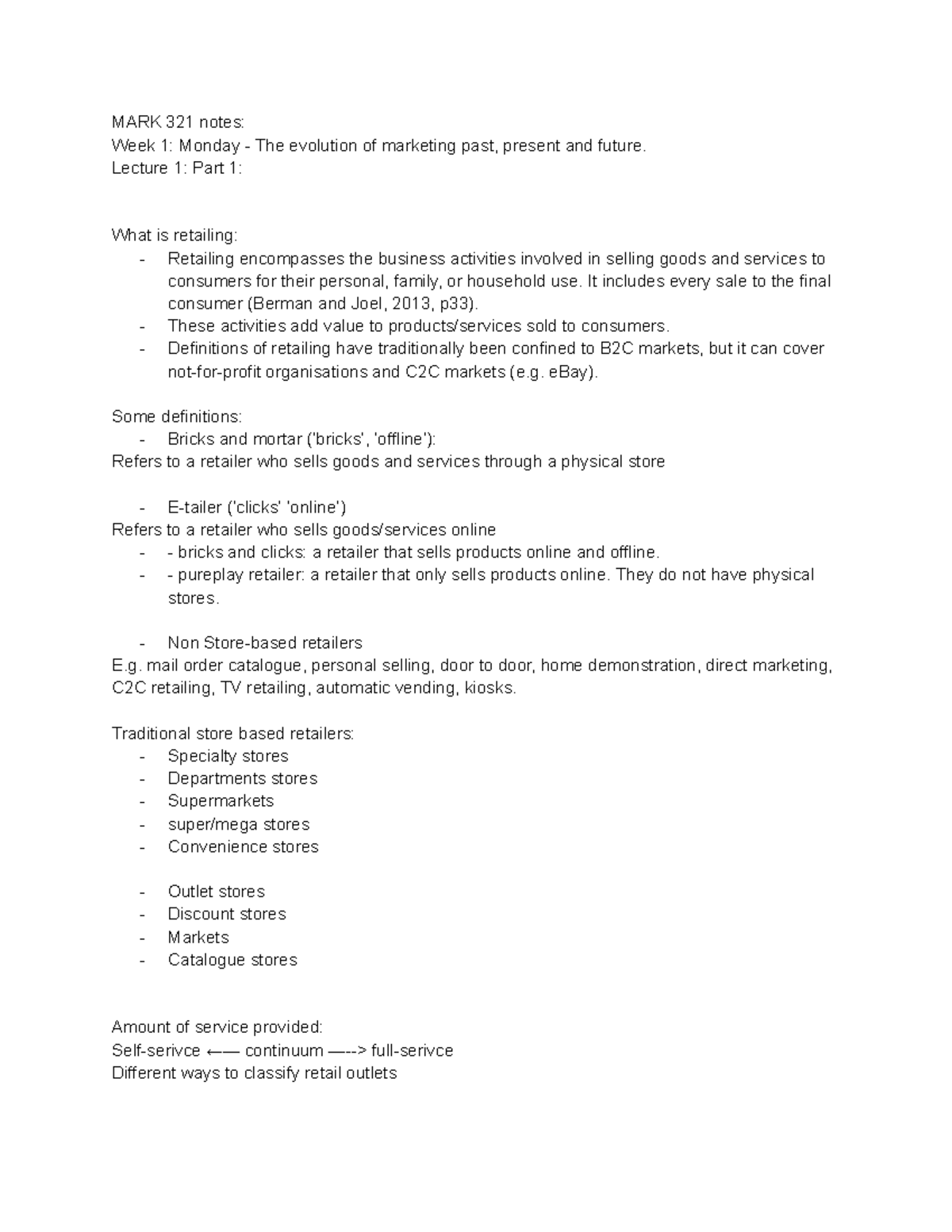 MARK 321 notes - MARK 321 notes: Week 1: Monday - The evolution of ...